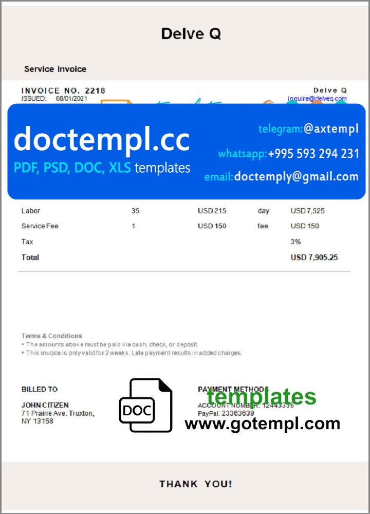 USA Delve Q invoice template in Word and PDF format, fully editable ...