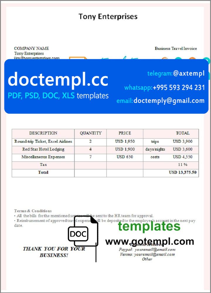 USA Tony Enterprises invoice template in Word and PDF format, fully ...