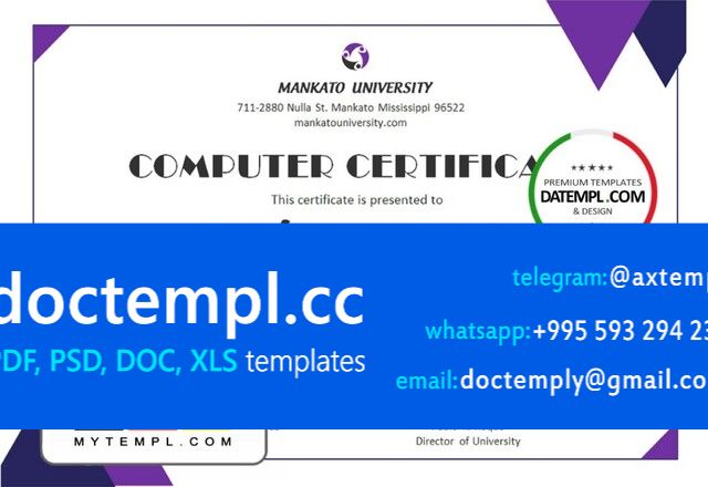 USA Computer Diploma certificate template in Word and PDF format
