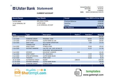 Republic of Ireland Ulster Bank statement template in Word and PDF ...