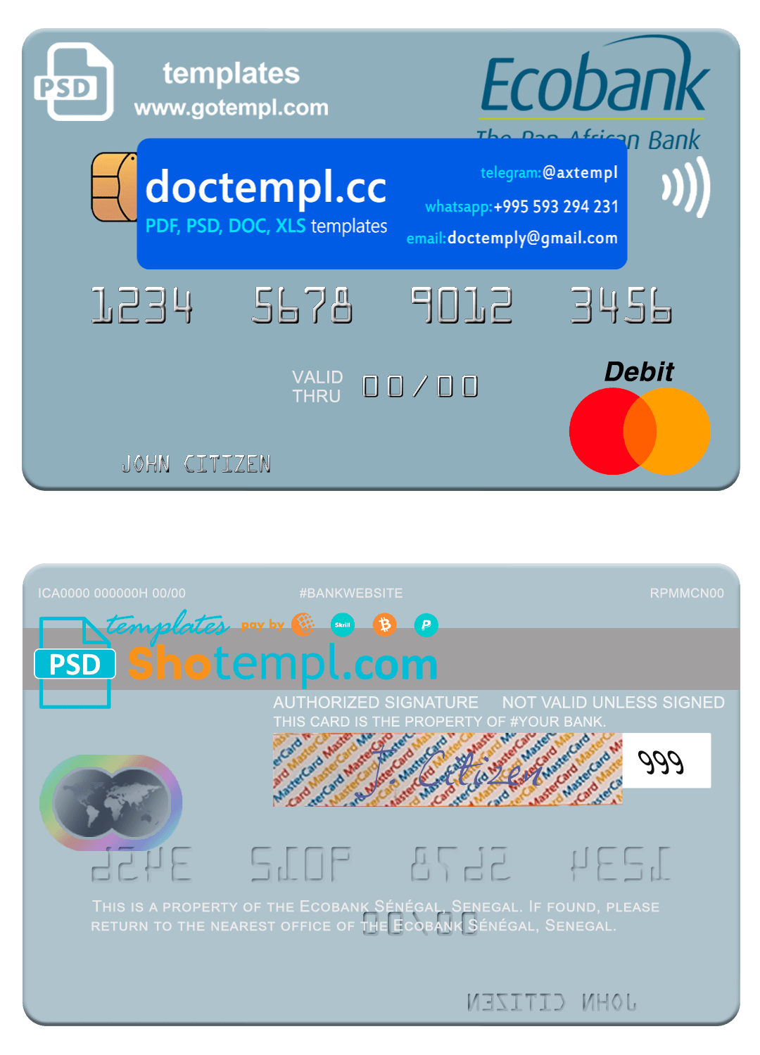 Senegal Ecobank mastercard fully editable template in PSD format