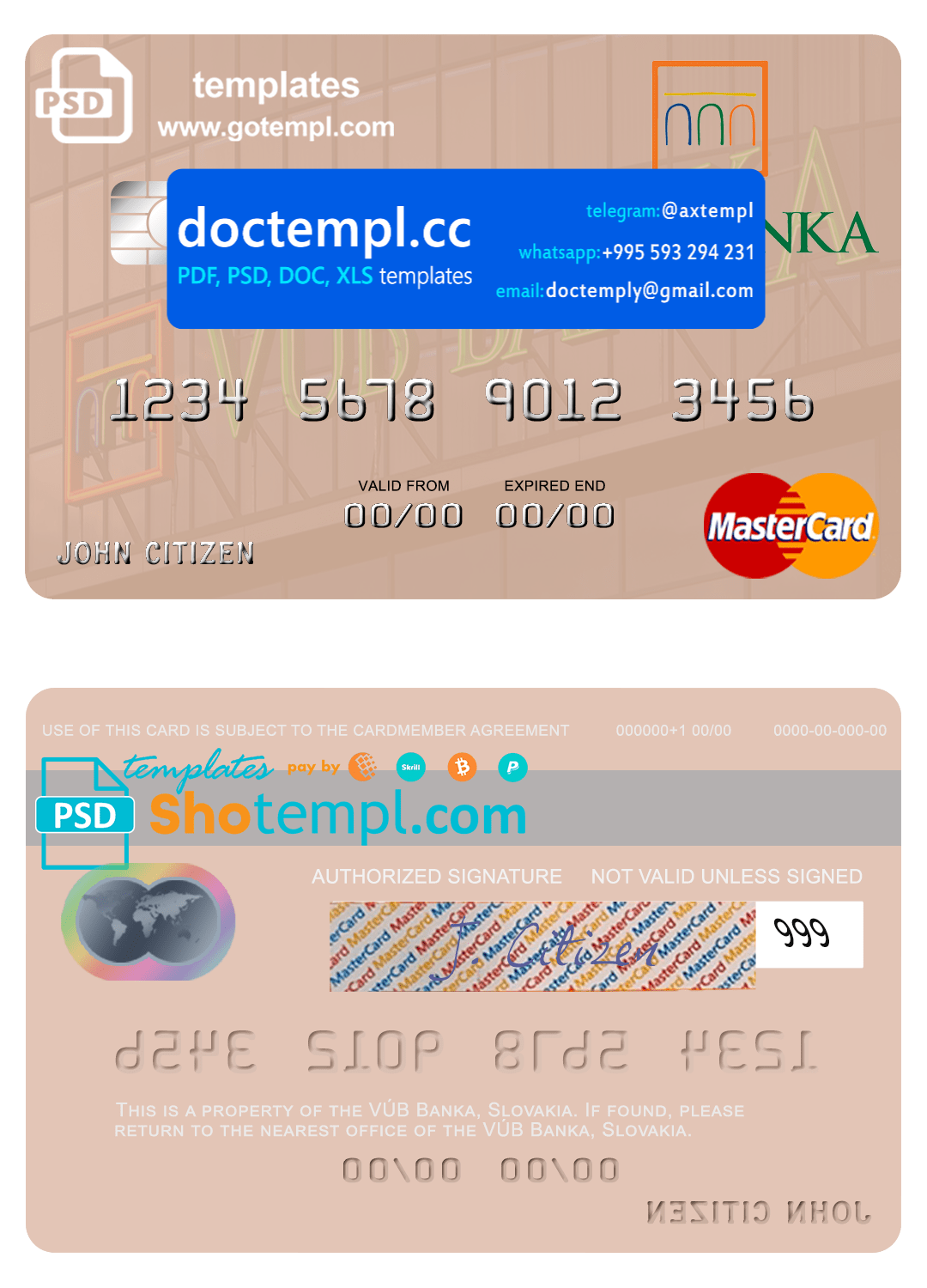 Slovakia VÚB Banka mastercard fully editable template in PSD format
