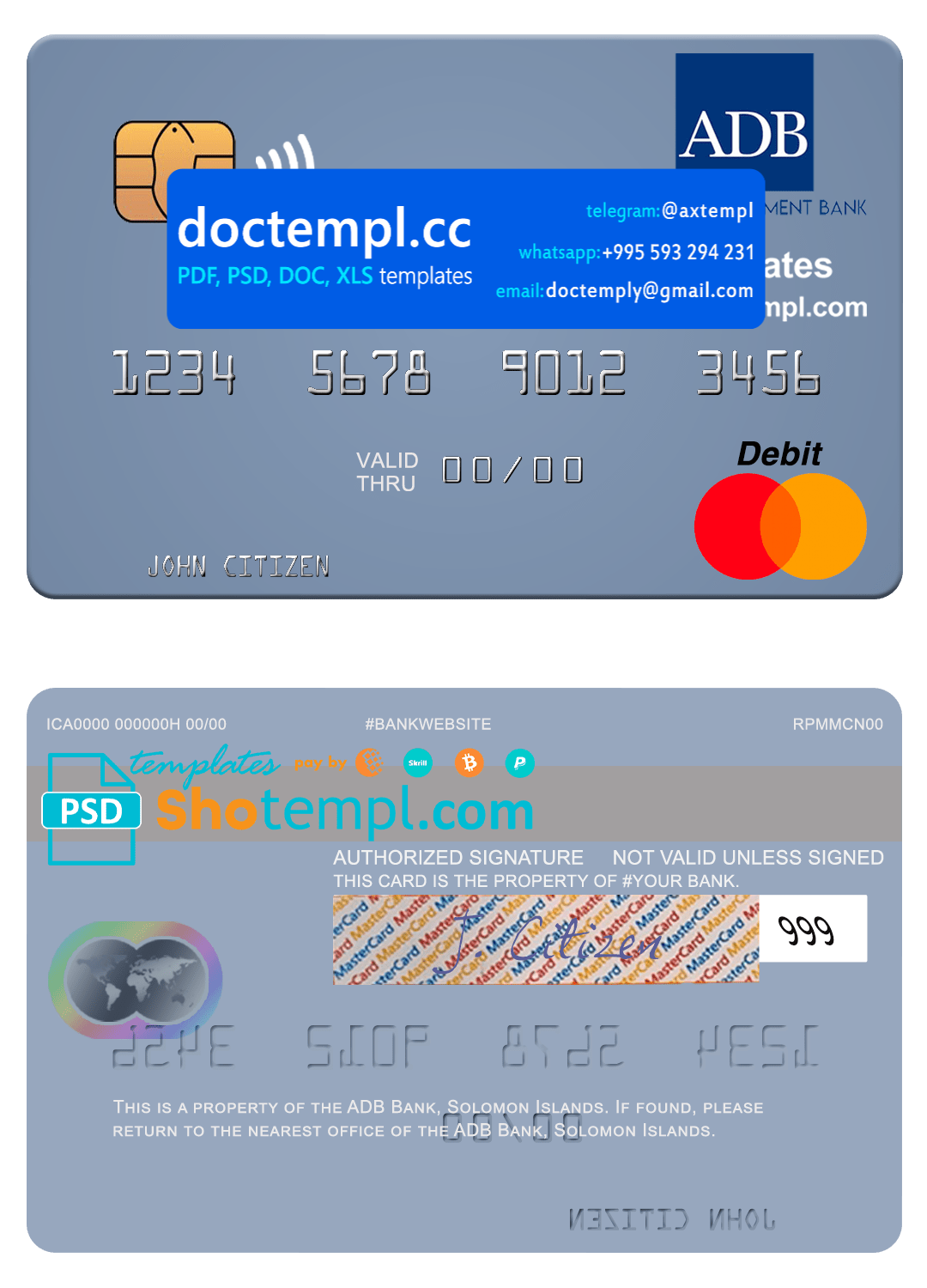 Solomon Islands ADB Bank mastercard fully editable template in PSD format