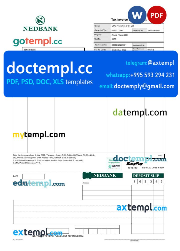 South Africa Nedbank statement Word and PDF template
