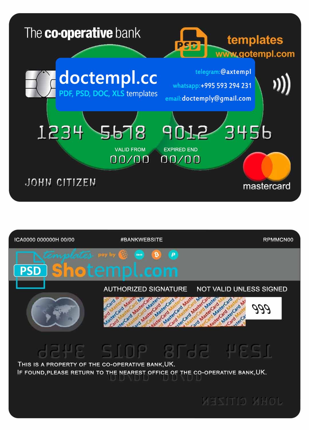 United kingdom The co-operative bank mastercard fully editable template ...