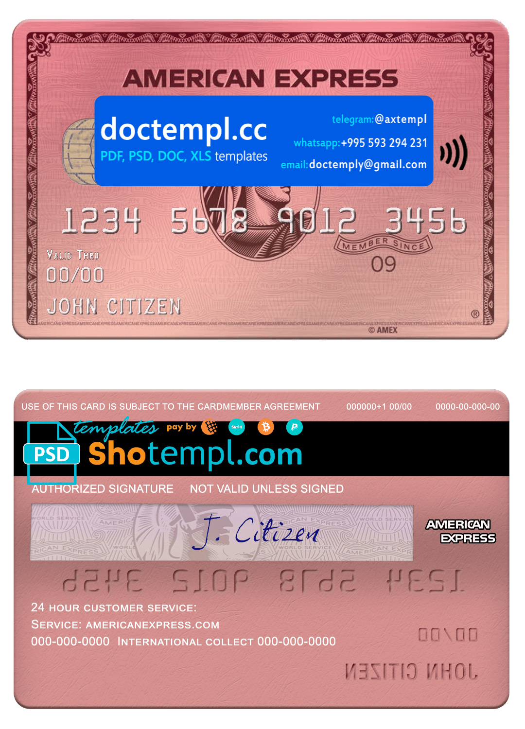 USA Capital One bank AMEX rose gold card template in PSD format, fully ...