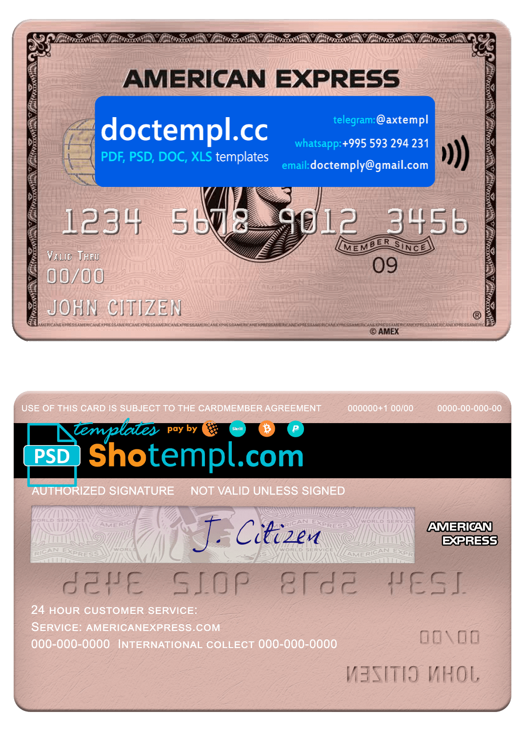 USA Missouri Together Credit Union bank AMEX rose gold card template in ...
