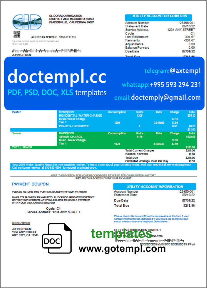 USA EID utility bill template in Word and PDF format