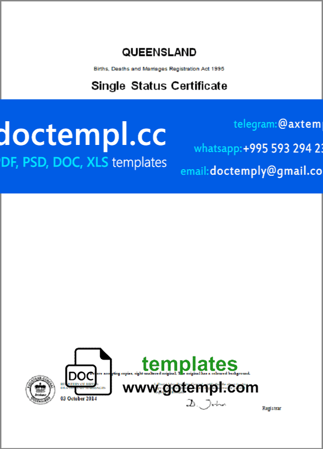 Australia Queensland divorce certificate template in Word and PDF format
