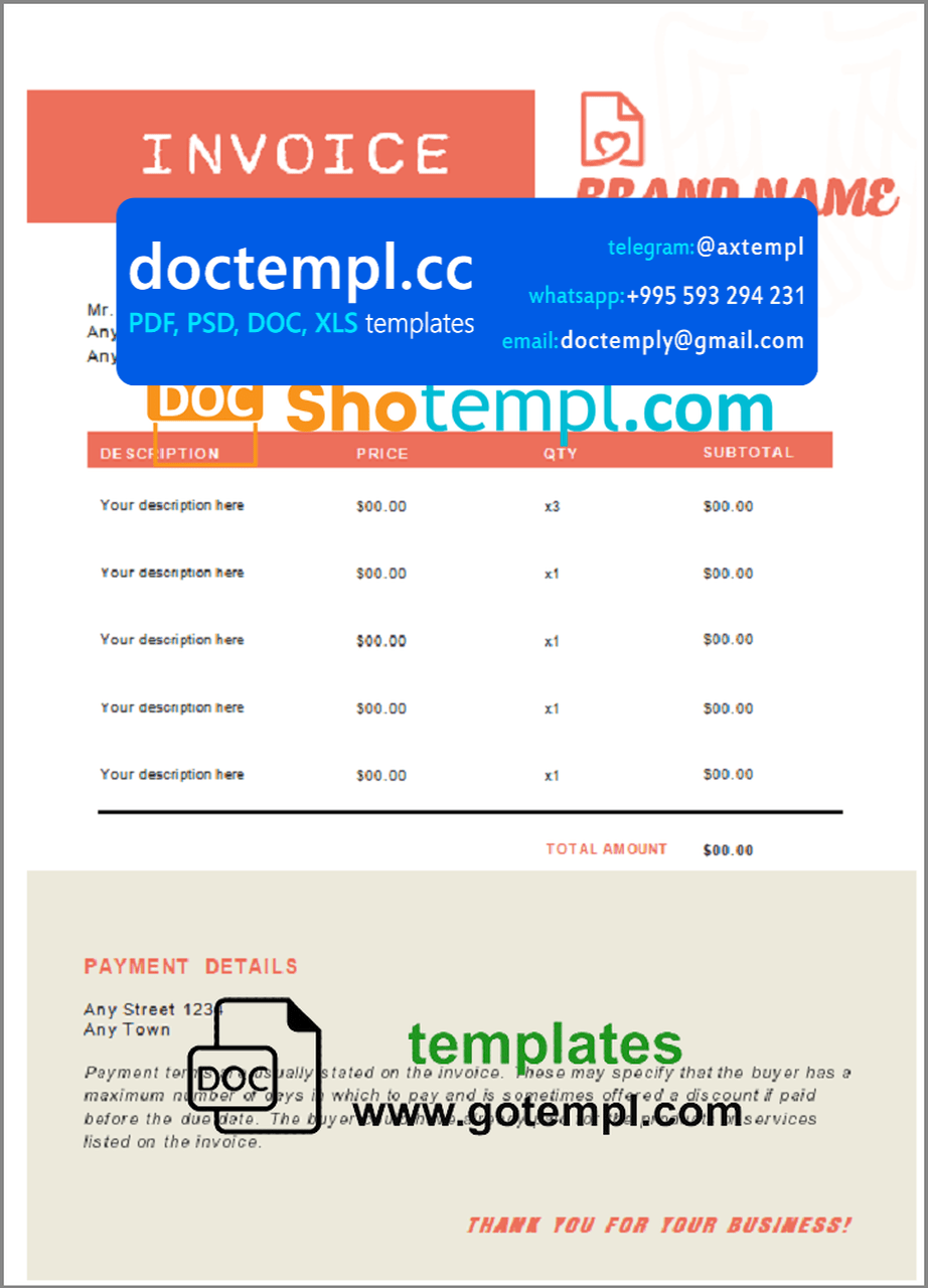 # basic bright universal multipurpose invoice template in Word and PDF ...