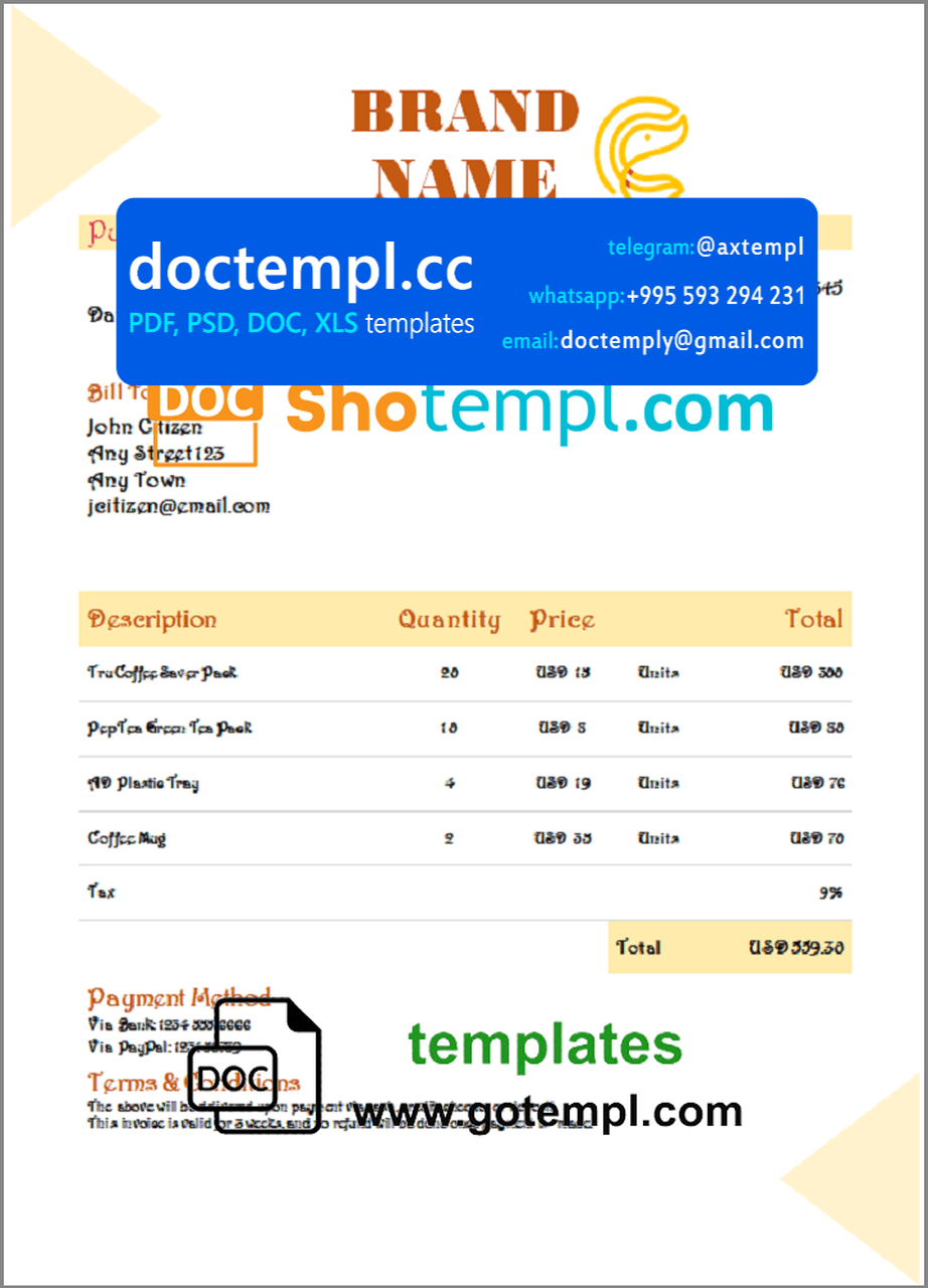 # inspire press universal multipurpose invoice template in Word and PDF ...