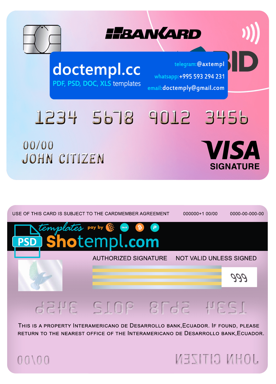 Ecuador Banco Interamericano de Desarrollo BID bank visa signature card ...
