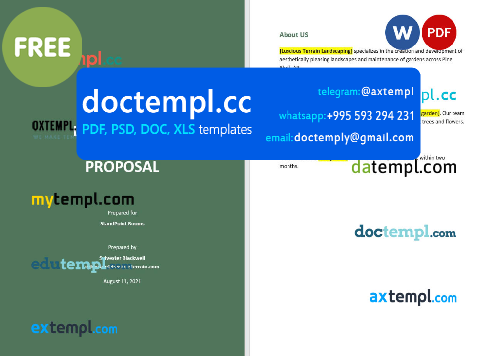 landscape contract proposal template, Word and PDF format