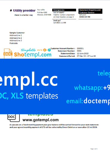 # universal multipurpose utility bill template in Word format