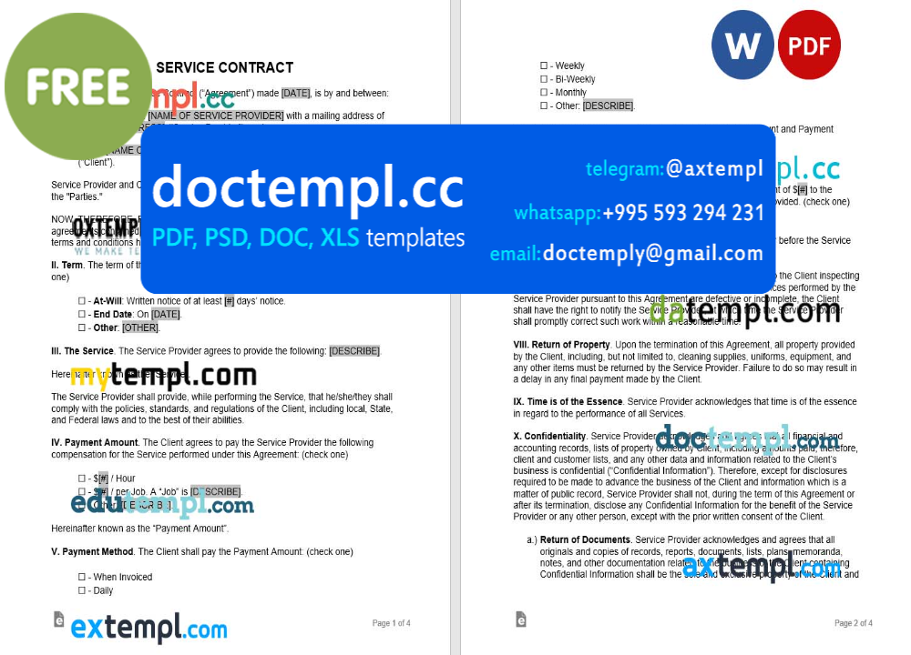Service Contract Template Word And Pdf Format Doctempl Cc