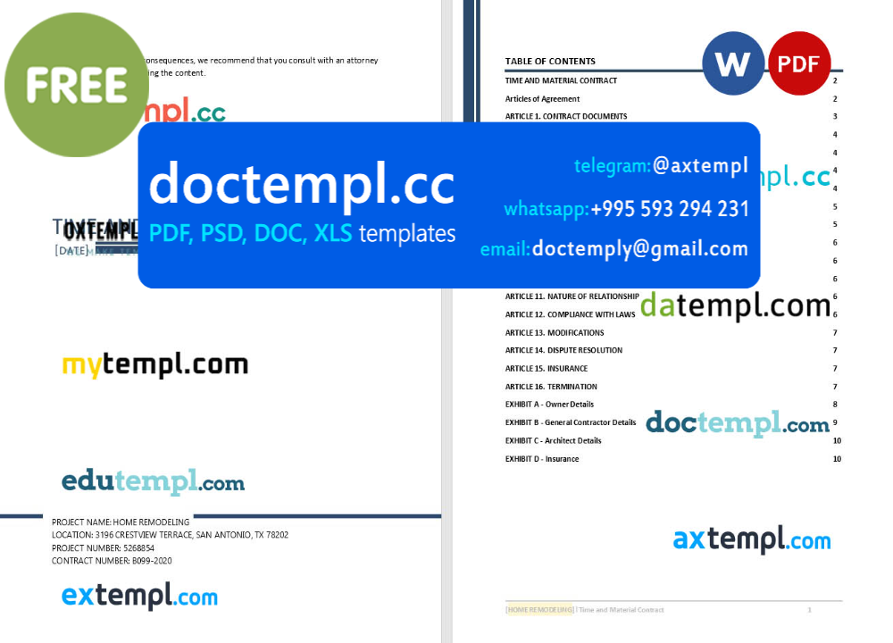 time and material contract in project management template, Word and PDF ...
