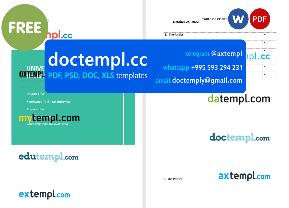 university research contract template, Word and PDF format