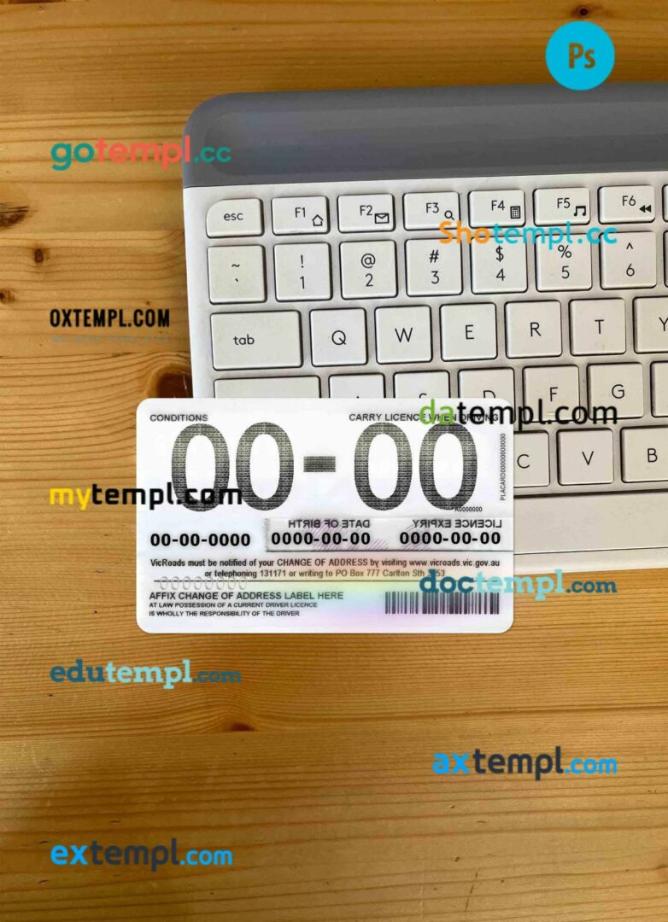 Australia Victoria state driving license editable PSD files, scan look ...