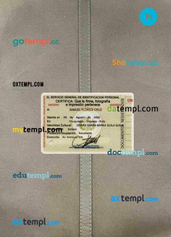 Bolivia ID card editable PSDs, scan and photo-realistic snapshot, 2 in 1