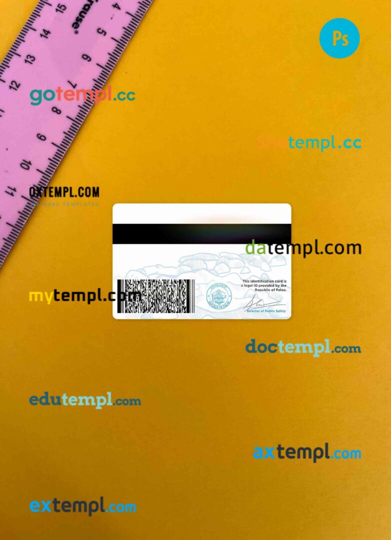 Palau ID card editable PSD files, scan and photo taken image, 2 in 1