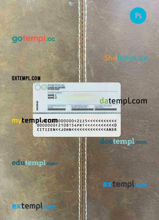 Portugal ID card editable PSDs, scan and photo-realistic snapshot, 2 in 1
