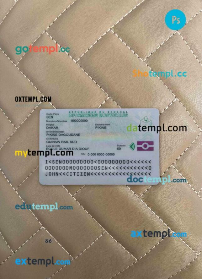 Senegal ID card PSD files, scan look and photographed image, 2 in 1