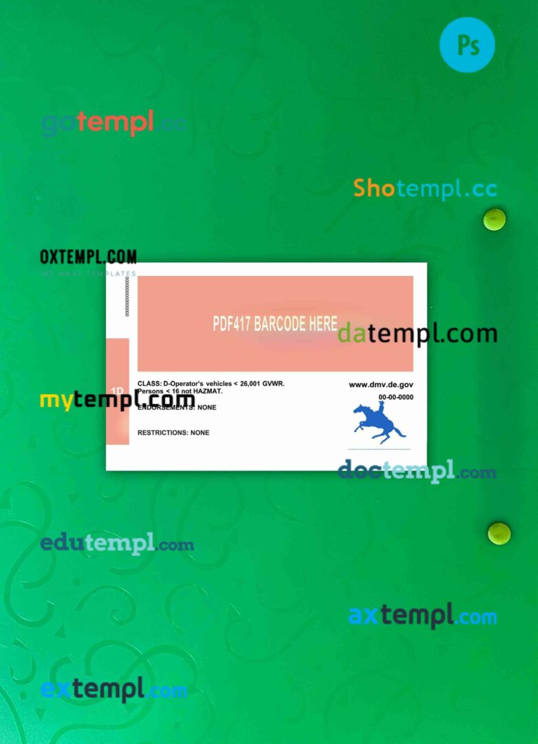 USA Delaware driving license editable PSD files, scan look and photo ...