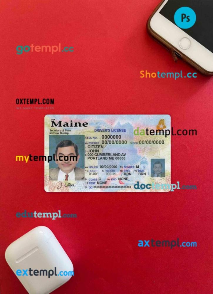 USA Maine state driving license editable PSD files, scan look and photo ...