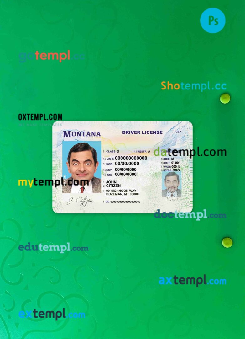 USA Montana driving license editable PSD files, scan look and photo ...