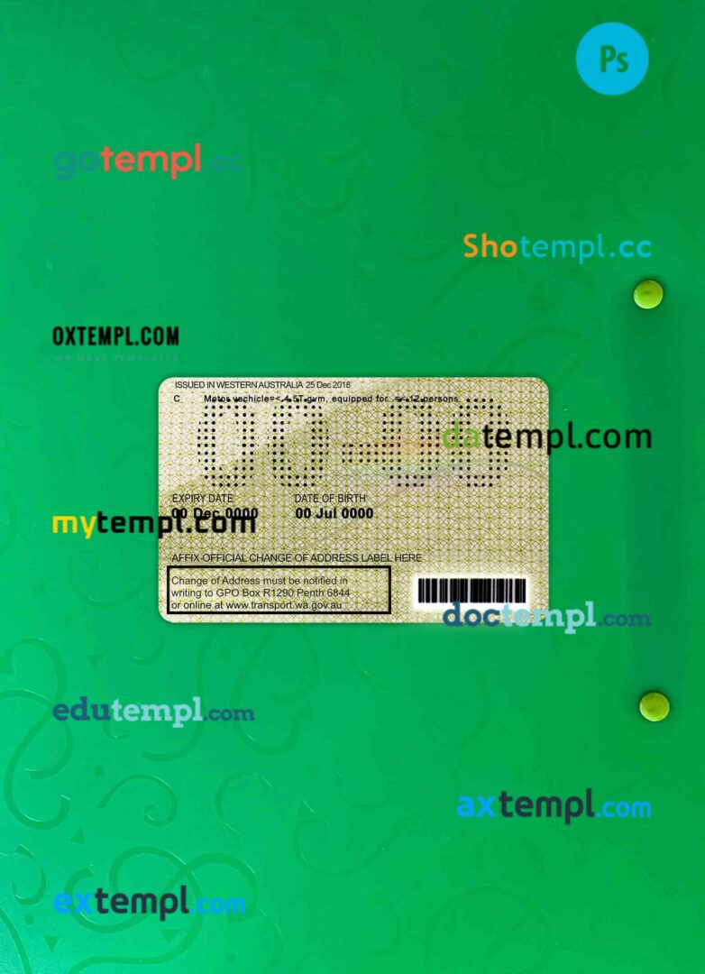 Western Australia driving license editable PSD files, scan look and ...