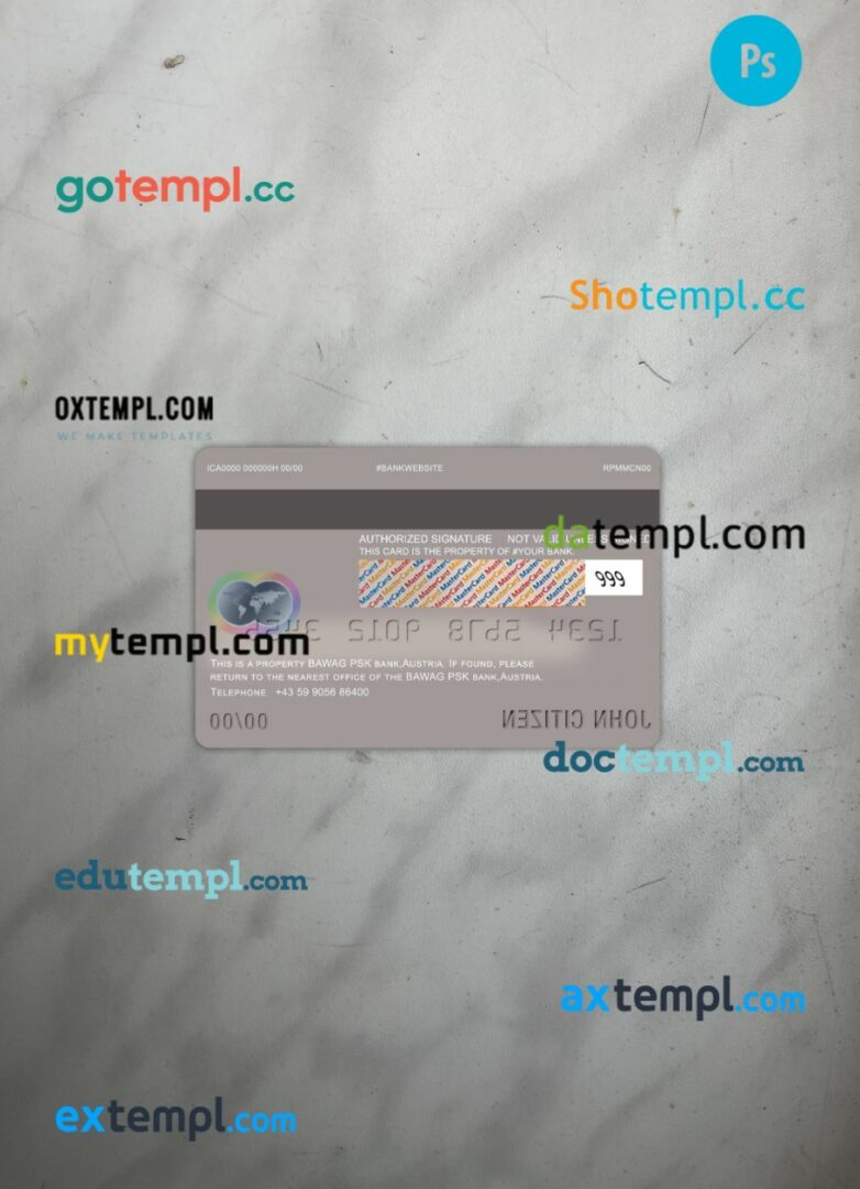 Austria Bawag PSK bank mastercard PSD scan and photo taken image, 2 in 1