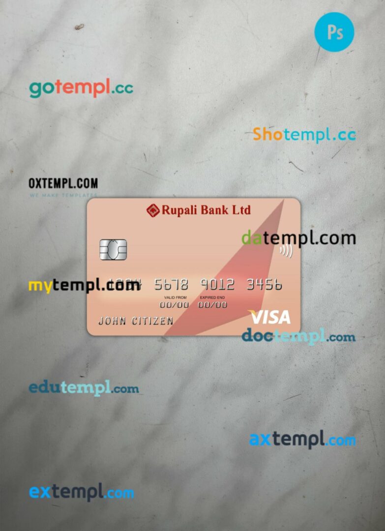 Bangladesh Rupali bank visa card PSD scan and photo-realistic snapshot ...
