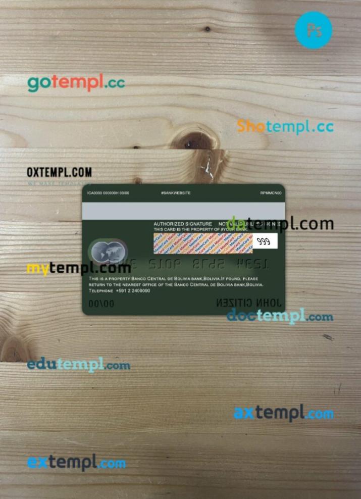 Bolivia Banco central de Bolivia bank mastercard PSD scan and photo ...