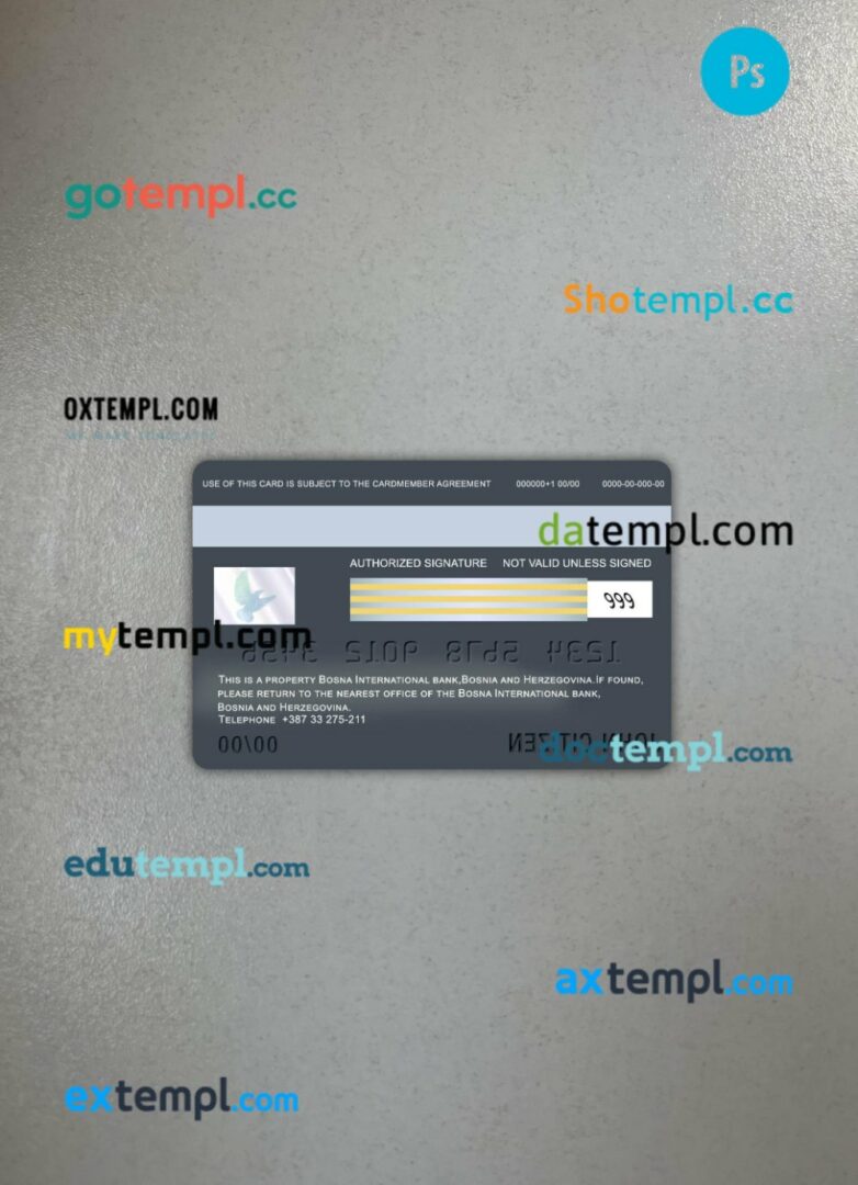 Bosnia and Herzegovina Bosna International bank visa card PSD scan and ...