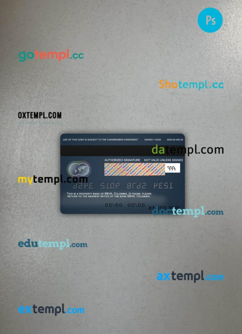 Colombia BBVA bank mastercard PSD scan and photo taken image, 2 in 1