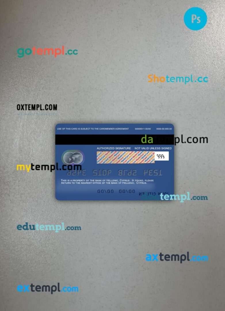 Cyprus Hellenic bank mastercard PSD scan and photo taken image, 2 in 1