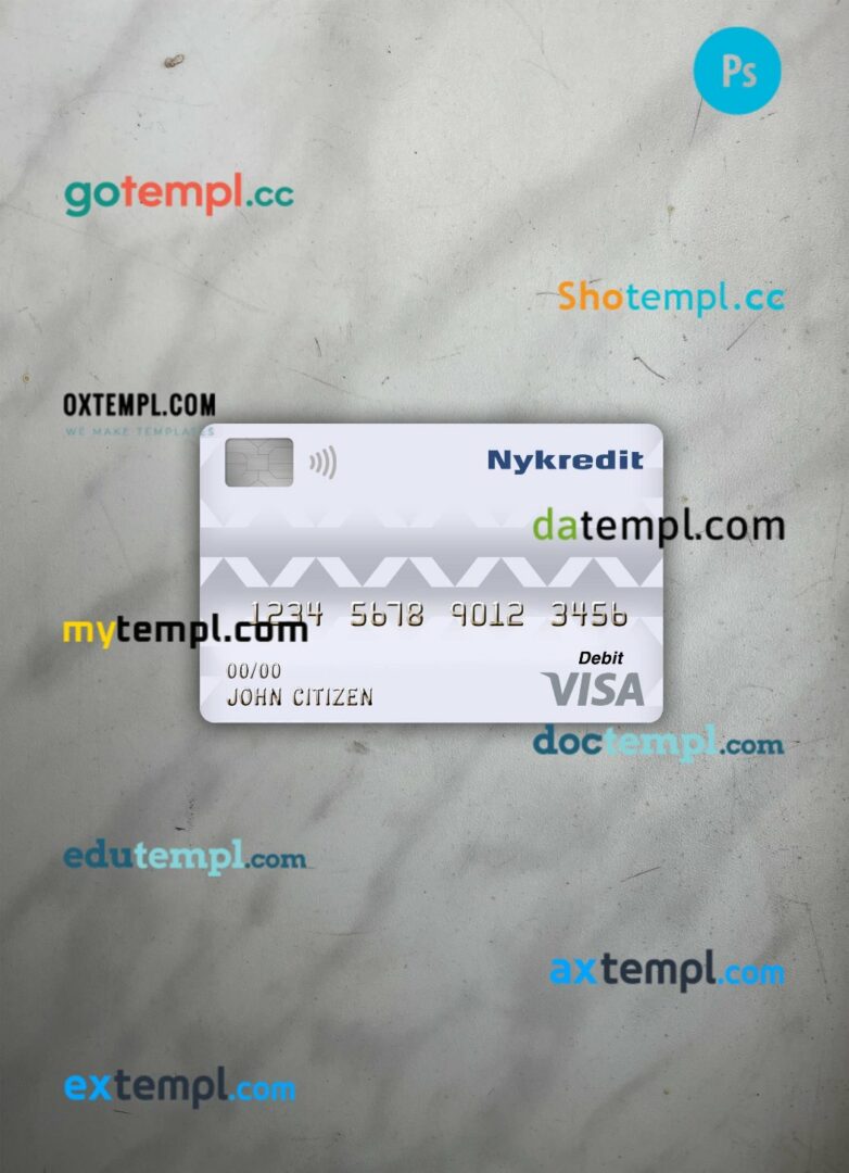Denmark Nykredit bank visa debit card PSD scan and photo-realistic ...