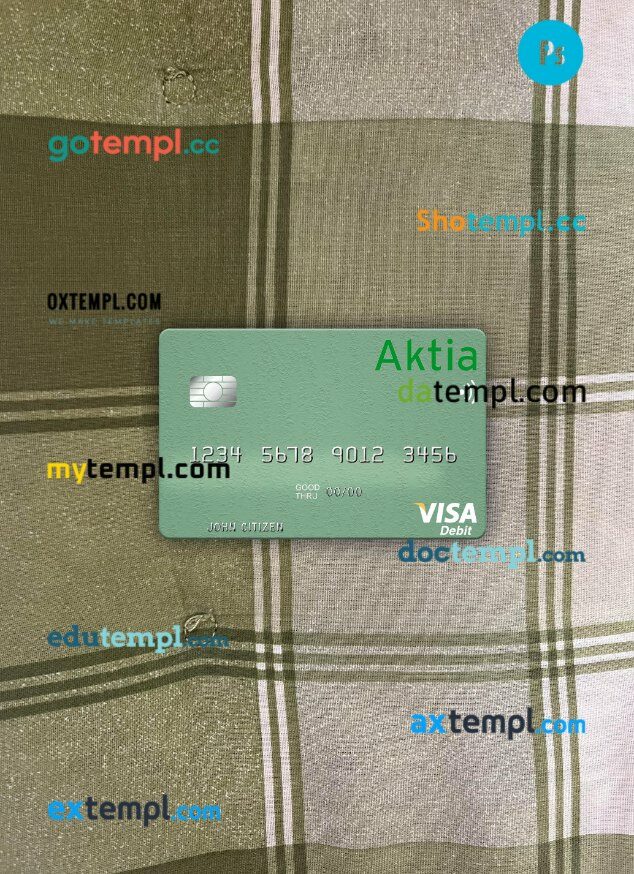 Finland Aktia Savings Bank visa debit card PSD scan and photo-realistic ...