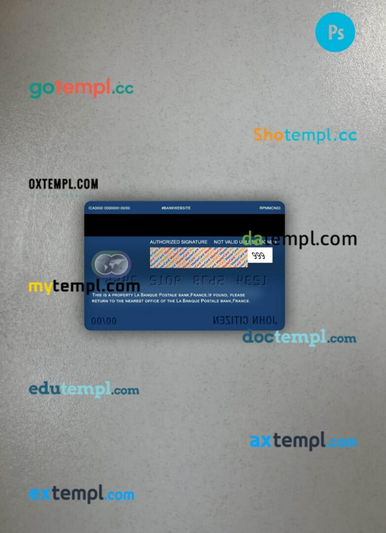 France La Banque Postale bank mastercard PSD scan and photo taken image ...