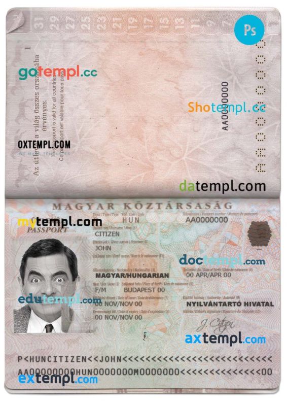 Hungary passport PSDs, editable scan and photograghed picture template ...