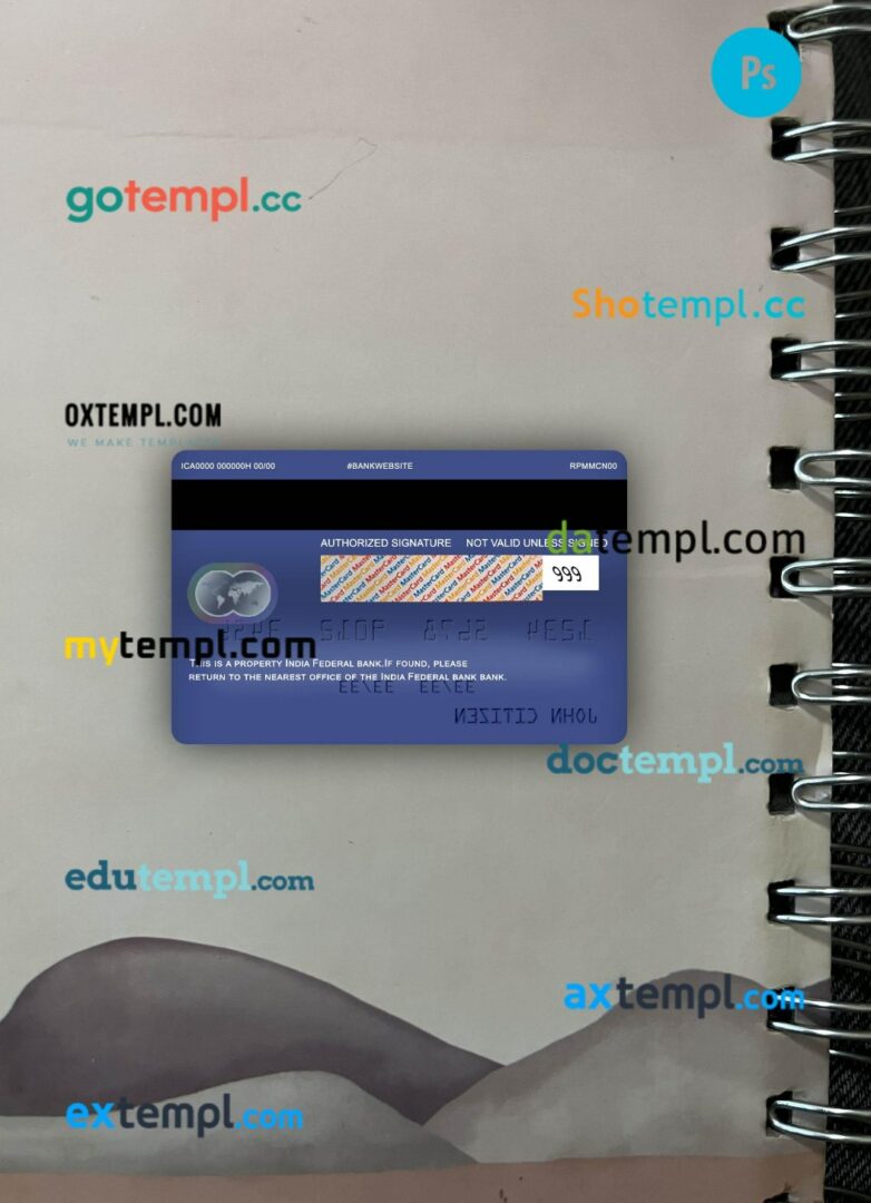 India Federal bank mastercard PSD scan and photo taken image, 2 in 1 ...