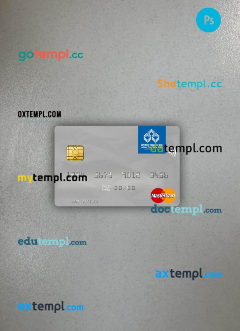 India Indian Overseas Bank mastercard PSD scan and photo taken image, 2 ...