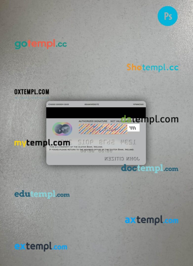 Ireland Ulster Bank Ireland mastercard PSD scan and photo taken image ...
