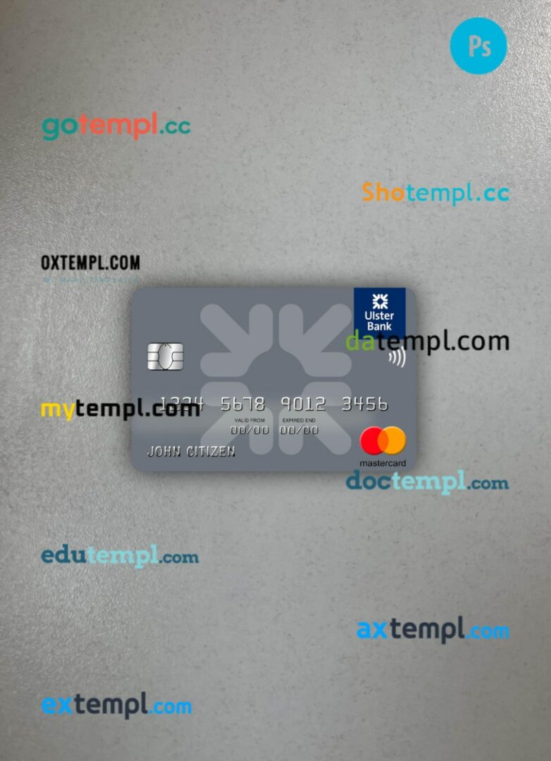 Ireland Ulster Bank Ireland mastercard PSD scan and photo taken image ...