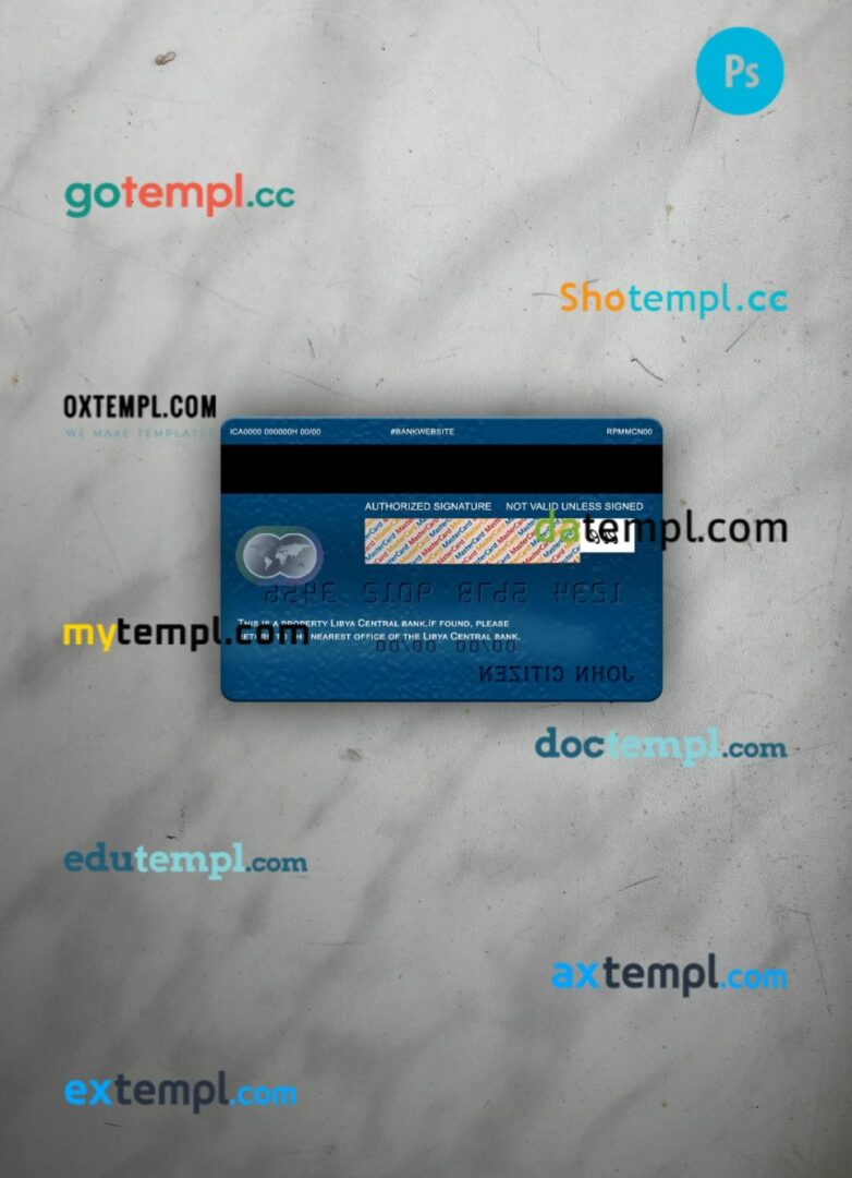 Libya Central bank mastercard PSD scan and photo taken image, 2 in 1