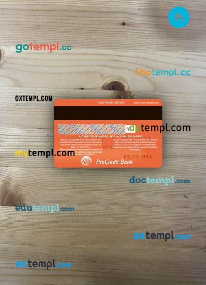 Moldova ProCredit Bank mastercard PSD scan and photo taken image, 2 in ...