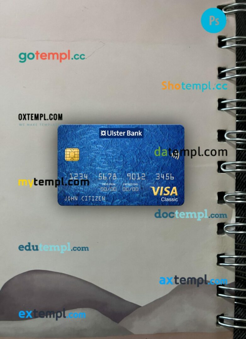 Republic of Ireland Ulster Bank visa classic card PSD scan and photo ...