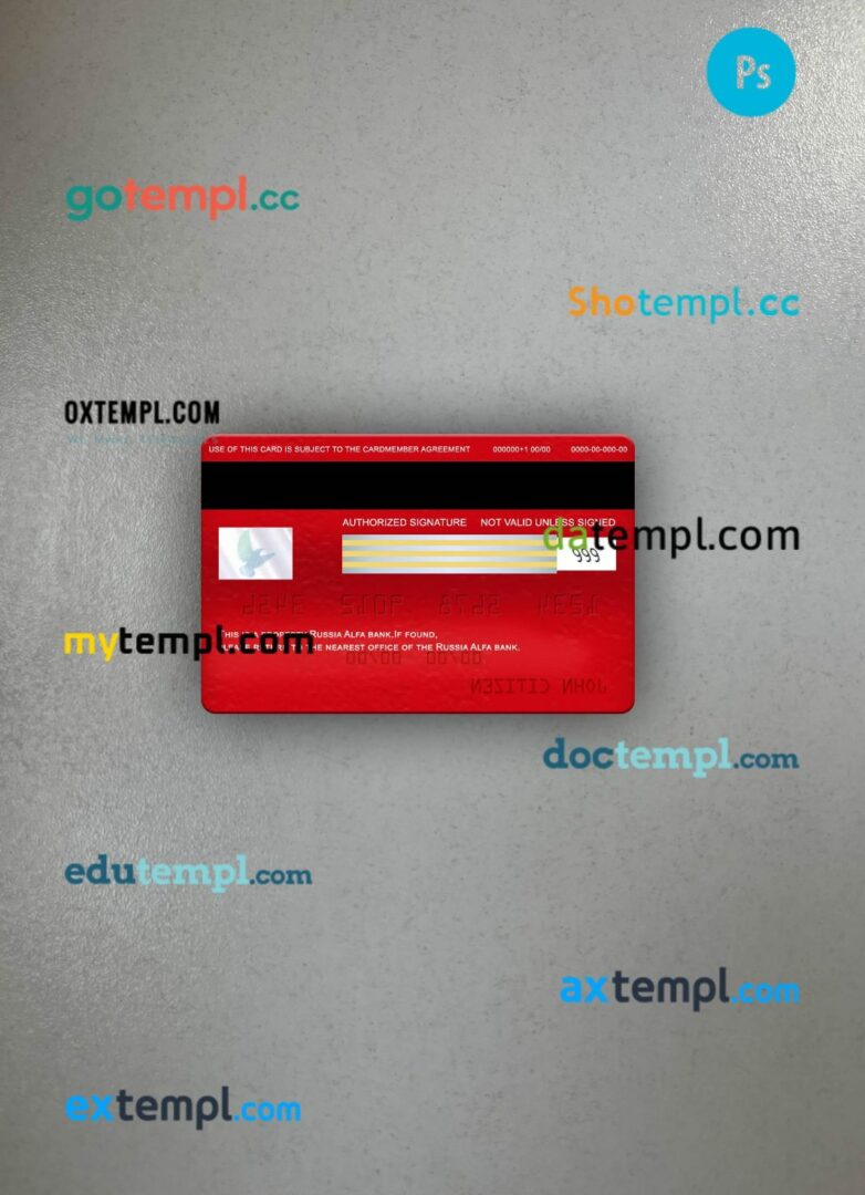 Russia Alfa bank visa classic card PSD scan and photo-realistic ...
