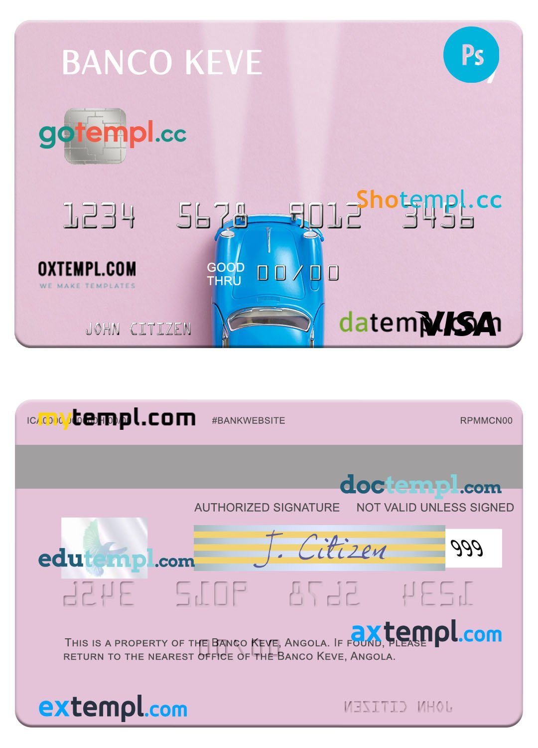 Angola Banco Keve visa card template in PSD format