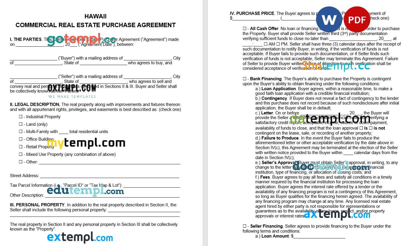 Hawaii Commercial Real Estate Purchase Agreement Word example, fully ...
